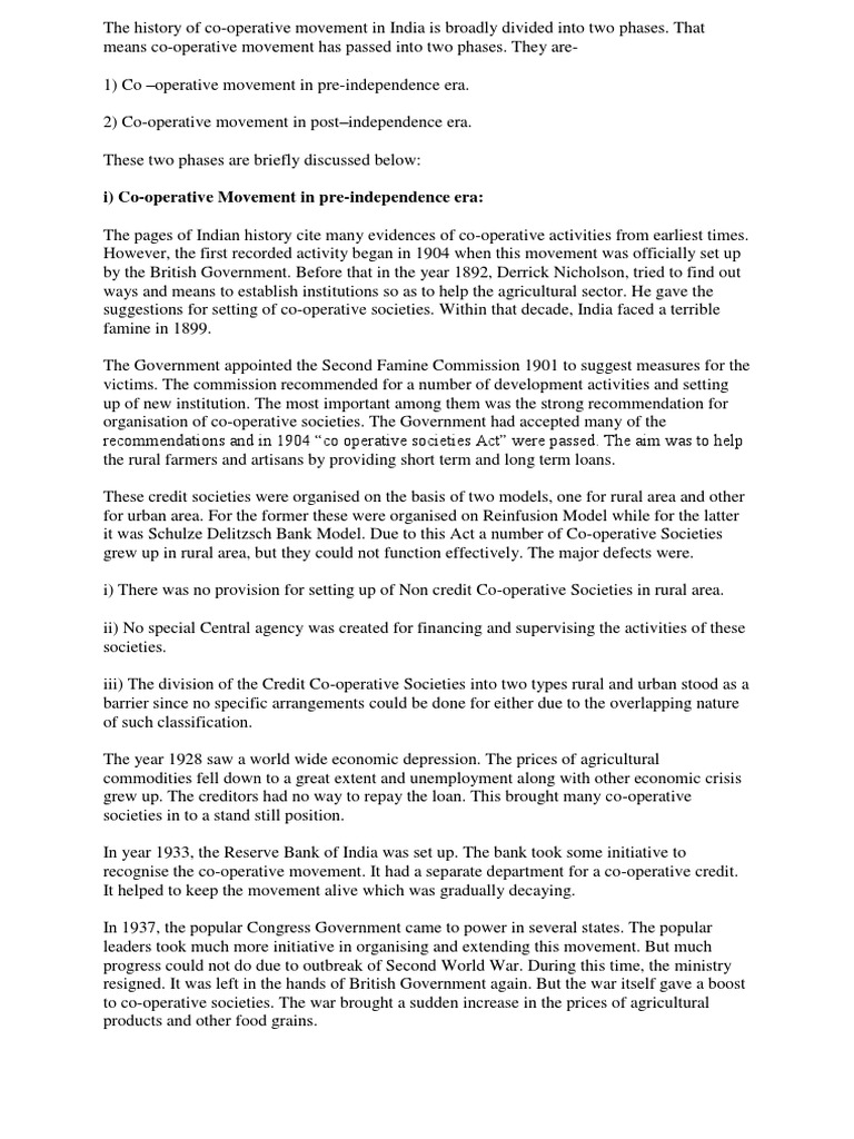 The History of Cooperative Movement in Villa | PDF | British Raj ...