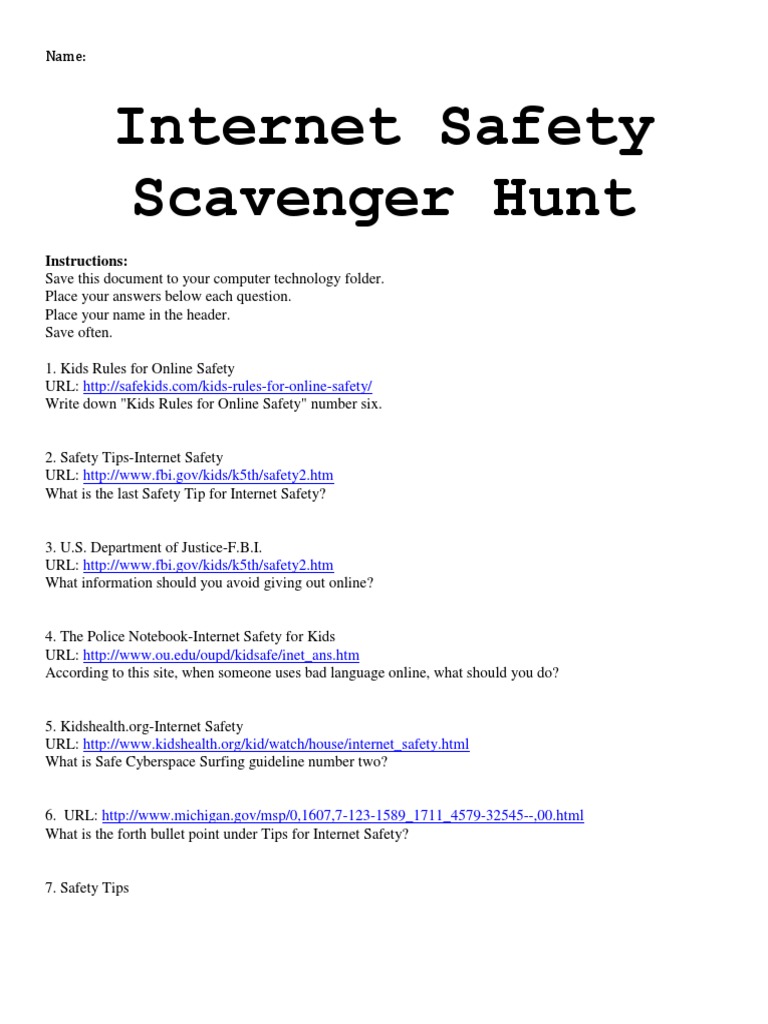 6th Internet Safety Hunt Assignment | PDF | Rubric (Academic) | Internet