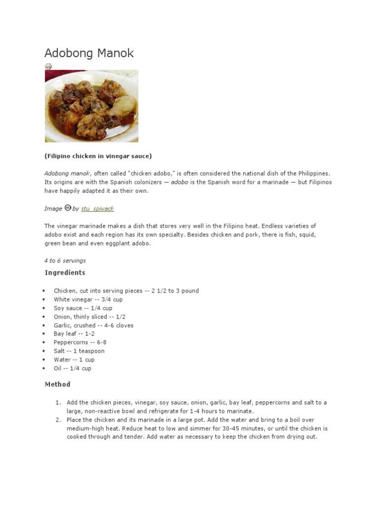 Adobong Manok | PDF | Philippine Cuisine | Chicken (Food)