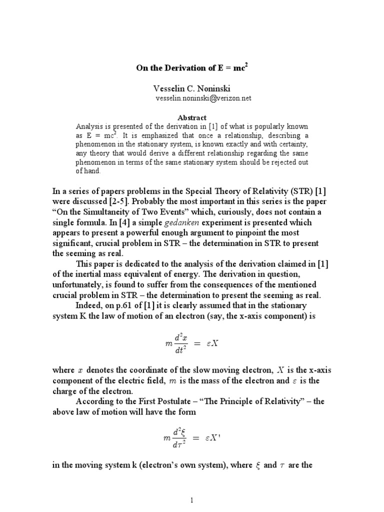 Physics - Derivation of E Mc2 | PDF | Special Relativity | Particle ...