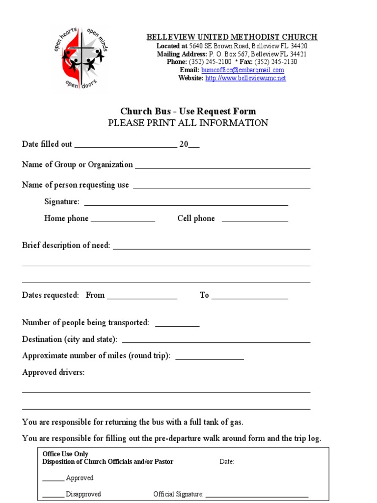 Church Bus Use Request Form | PDF