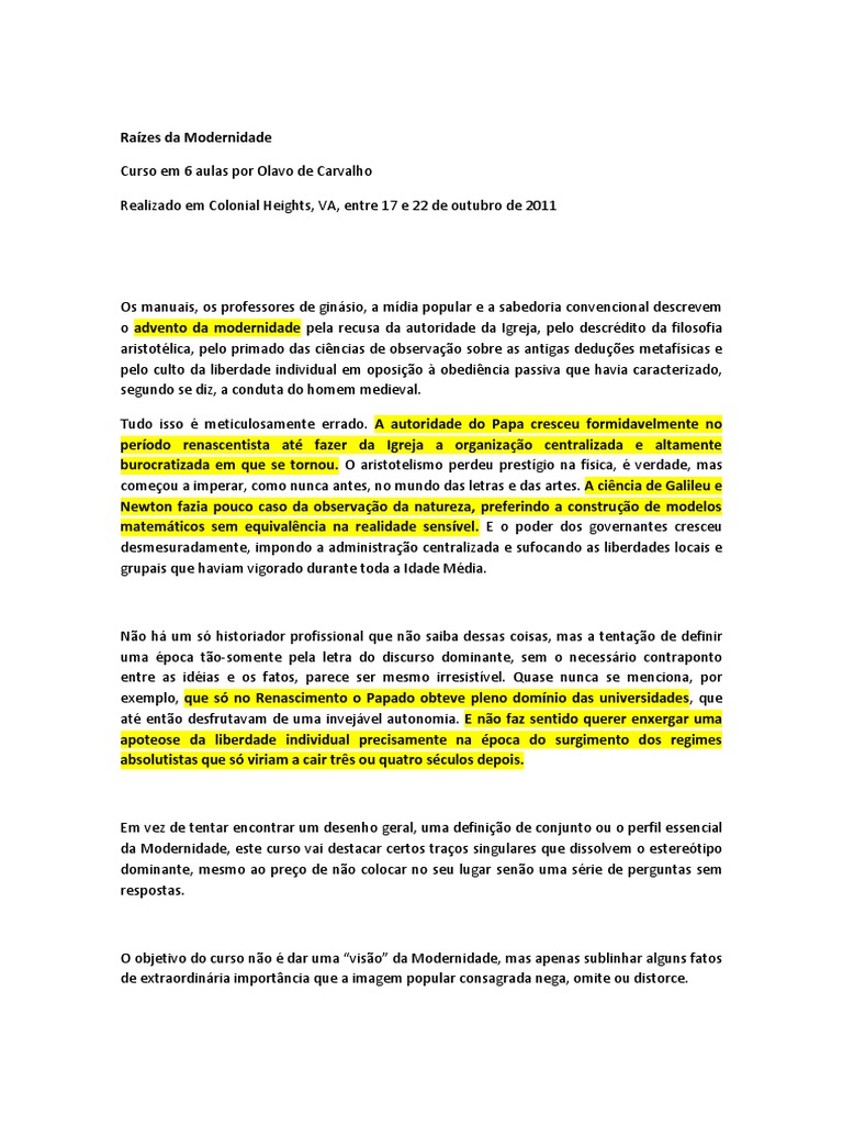 Raízes Da Modernidade | PDF | Renascimento | Modernidade