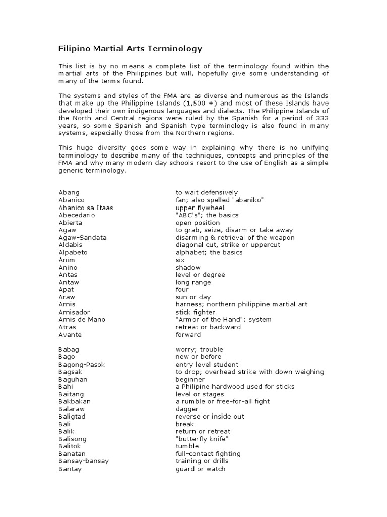 Filipino Martial Arts Terminology | PDF | Combat Sports | Combat