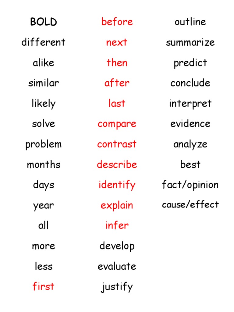 Test Prep Key Words | PDF