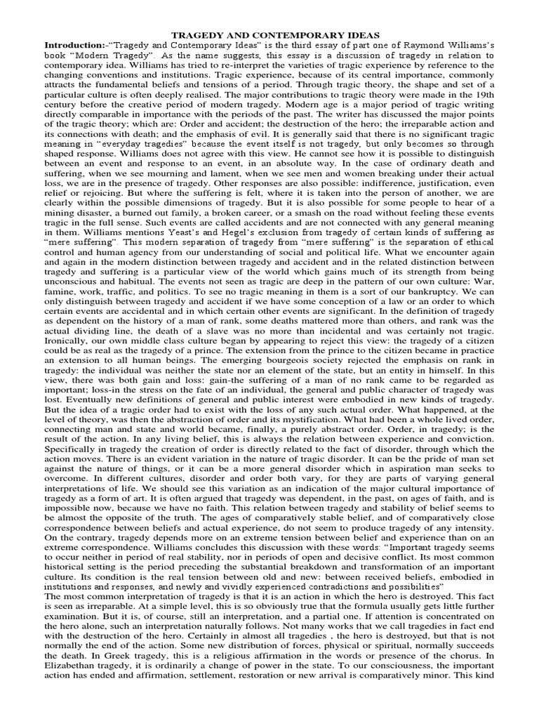 Modern Tragedy and Its Contemporary Relevance | PDF | Tragedy | Suffering