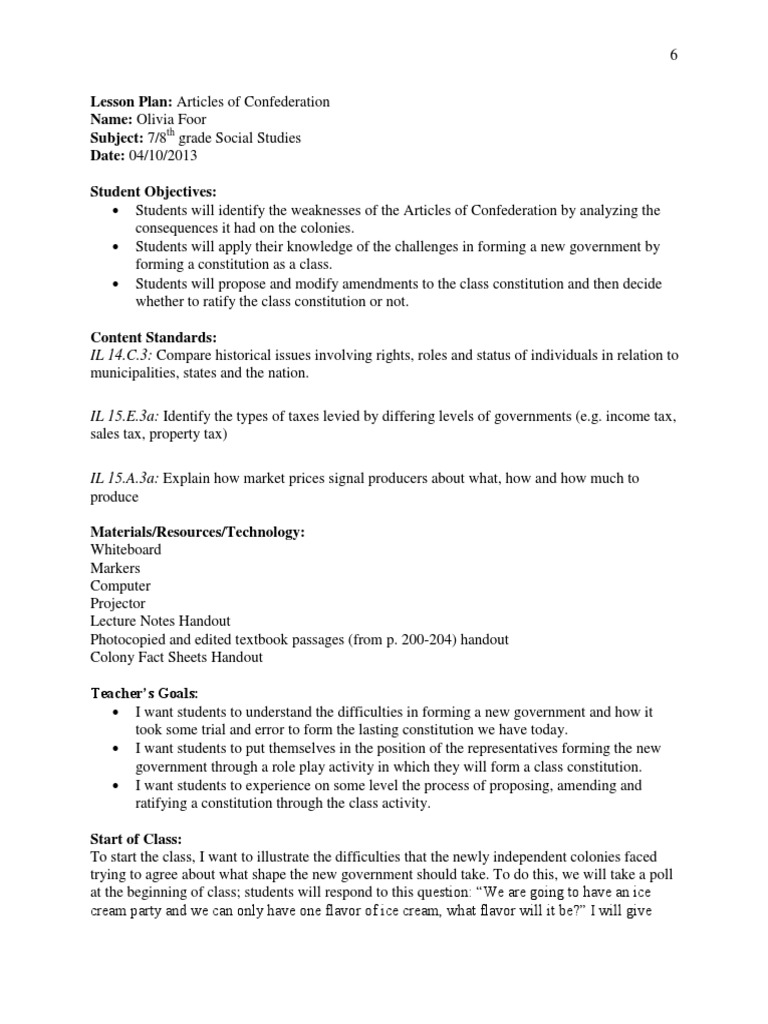 Articles of Confederation Lesson Plan | PDF | Reading Comprehension ...