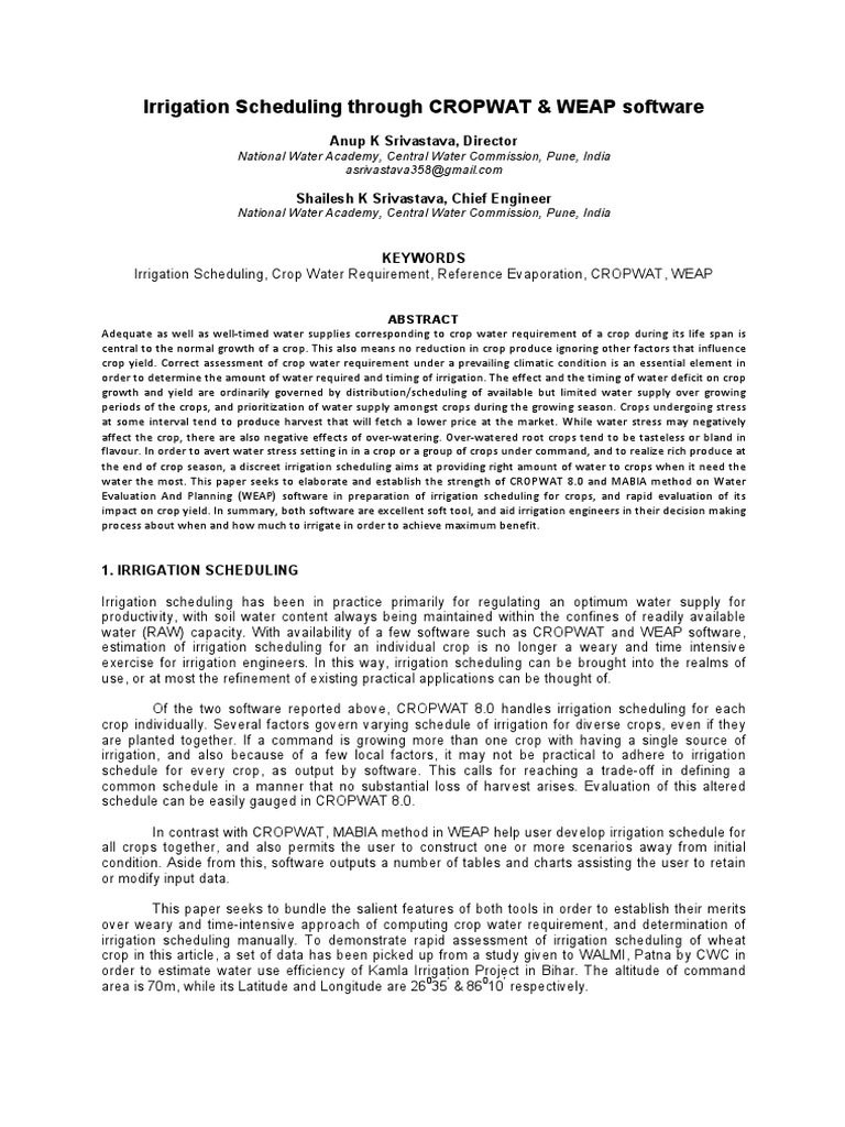 Irrigation Scheduling Through Cropwat Weap Software PDF | Download Free ...