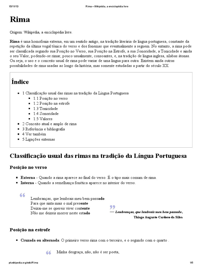 Classificação e conceitos de rima na poesia | PDF | Rima | Recursos ...