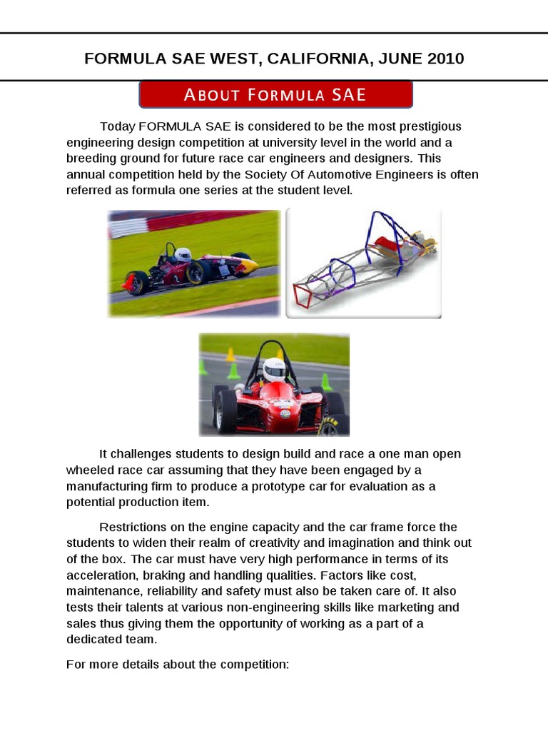 Formula Sae West | PDF | Motor Vehicle | Engineering