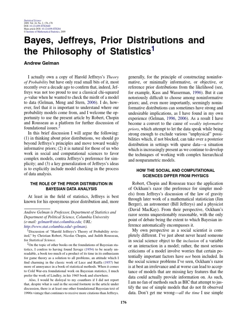 Bayes, Jeffreys, Prior Distributions and The Philosophy of Statistics | PDF