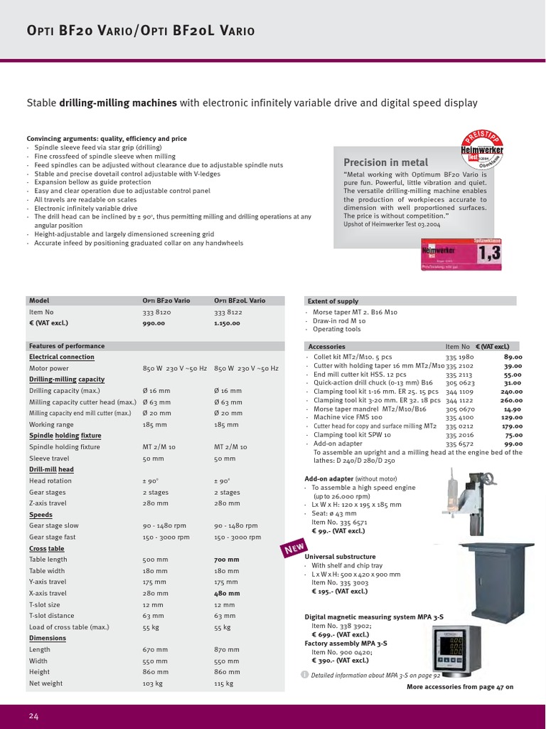 Optimum BF20 BF20L | PDF | Numerical Control | Machines