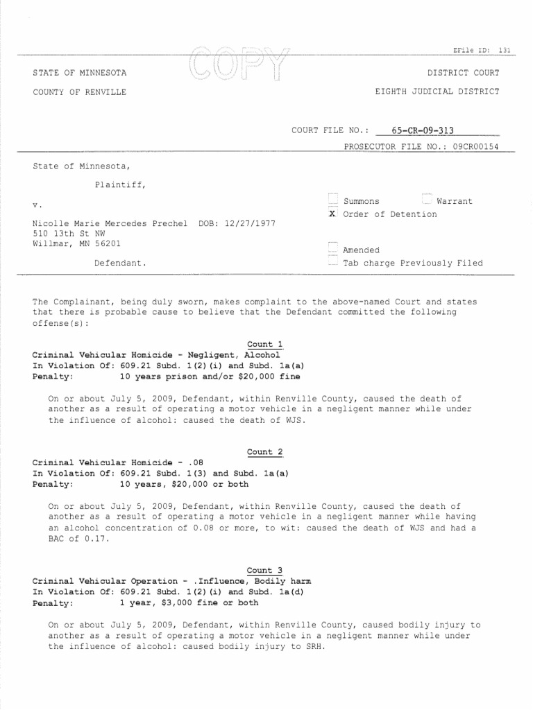 Nicolle Prechel: Vehicular Homicide Case | PDF | Driving Under The ...