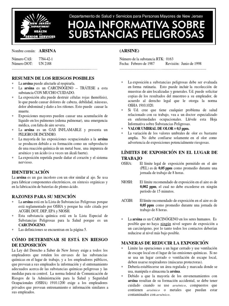 ARSINA | PDF | Administración de Seguridad y Salud Ocupacional | Arsénico