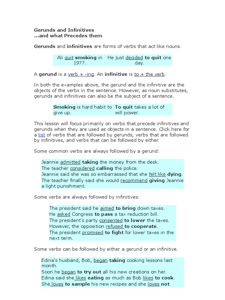 Gerunds and Infinitives Explained | PDF | Car | Syntax