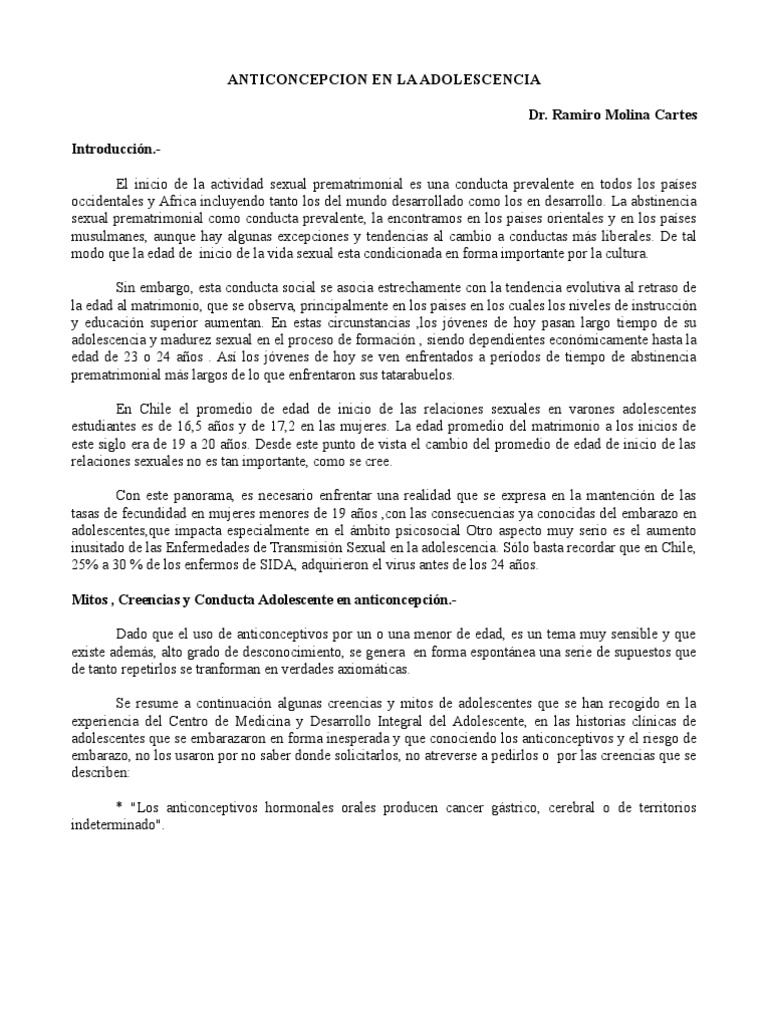 Anticoncepci N en La Adolescencia | PDF | Control de la natalidad | Píldora anticonceptiva oral ...