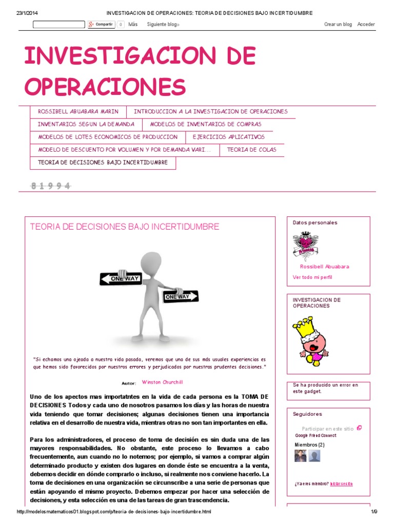 Investigacion de Operaciones - Teoria de Decisiones Bajo Incertidumbre ...