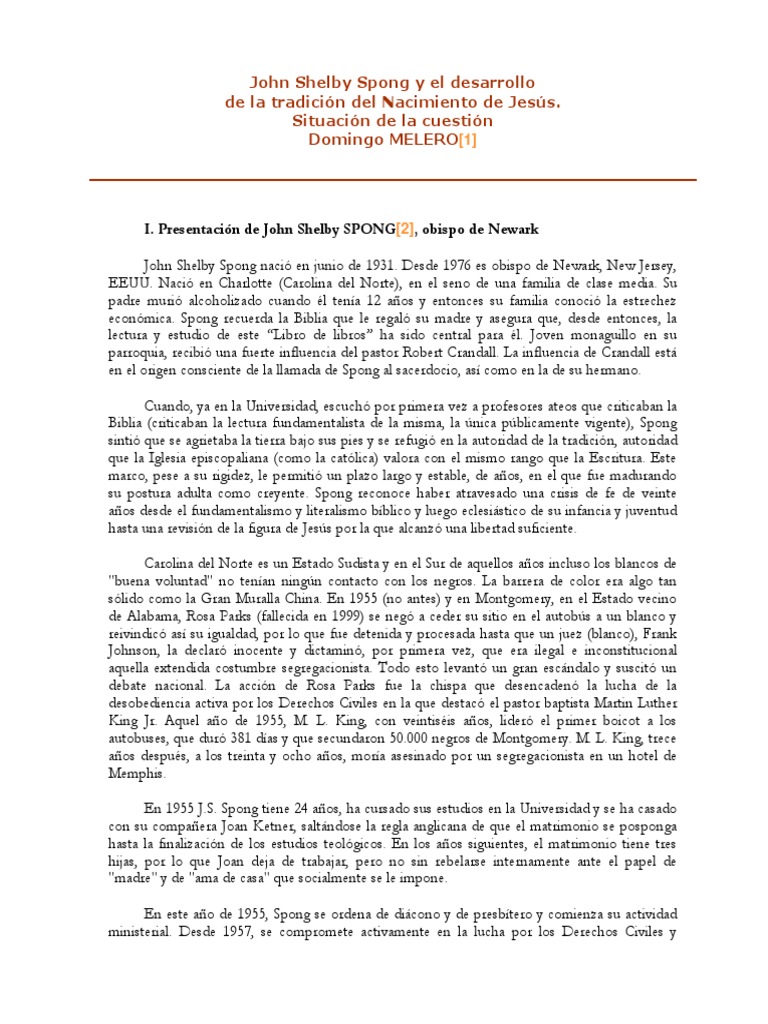 John Shelby Spong y El Desarrollo de La Tradición Del Nacimiento de ...
