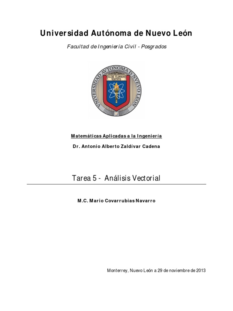 Tarea 5. Análisis Vectorial | PDF | Vector Euclidiano | Álgebra lineal