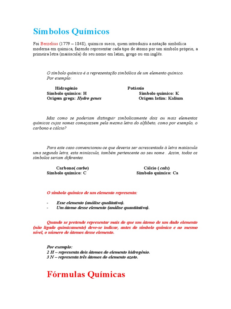 Símbolos Químicos - 8ano | PDF | Moléculas | Átomos