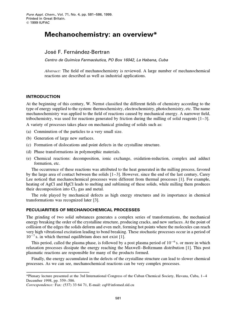Mechanochemistry An Overview | PDF | Polymers | Chemical Reactions