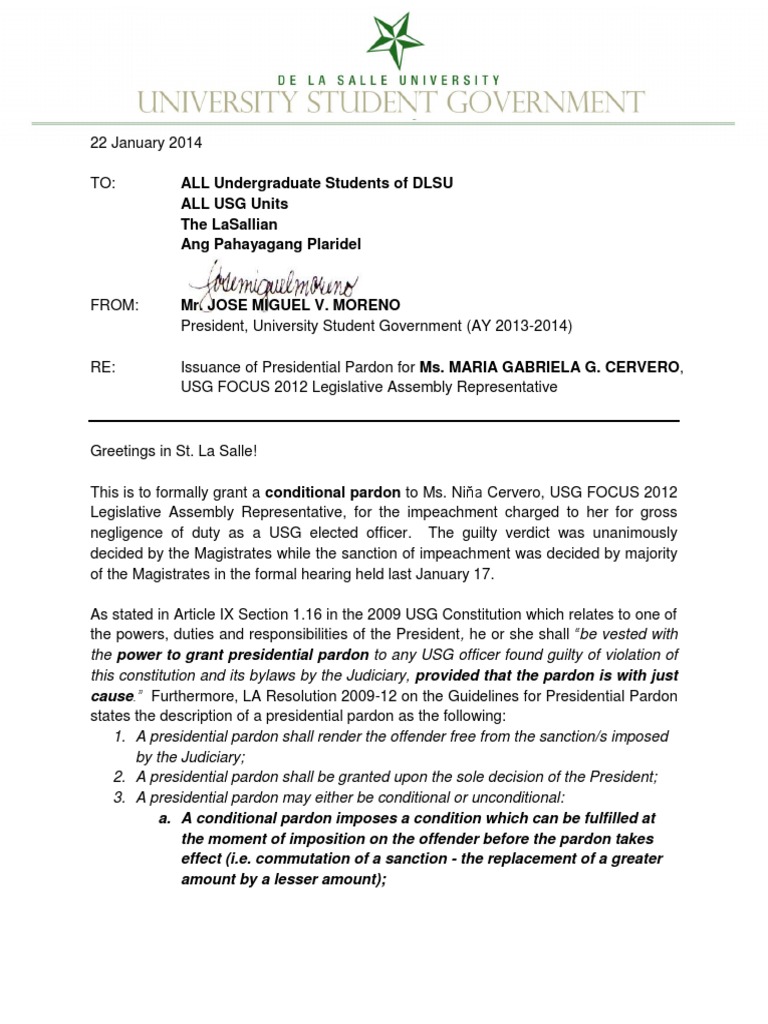Presidential Pardon for USG FOCUS 2012 Legislative Assembly ...
