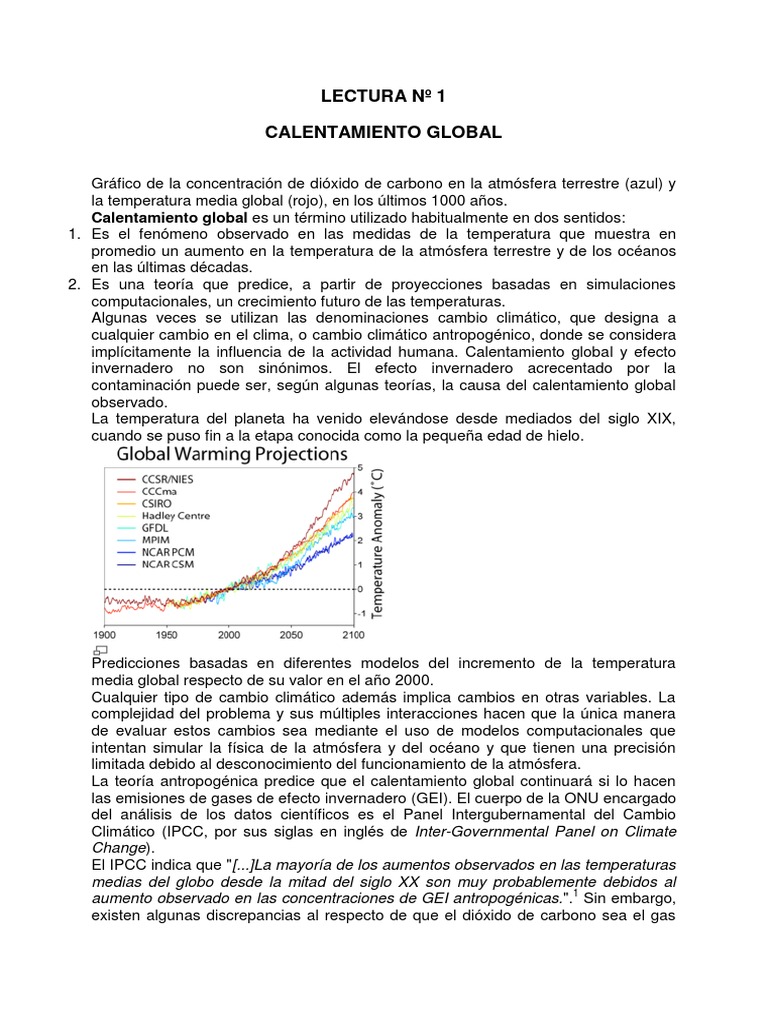 LECTURA N° 2 CAMBIO CLIMATICO | Calentamiento global | Efecto invernadero