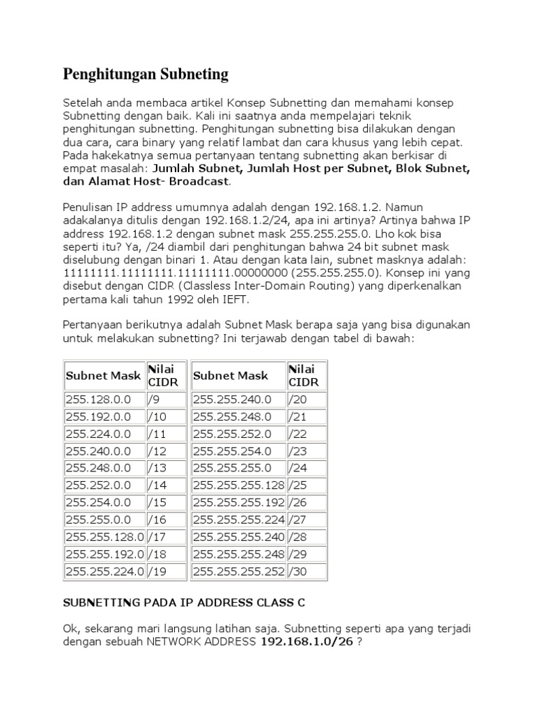 Teknik Penghitungan Subnetting IP | PDF