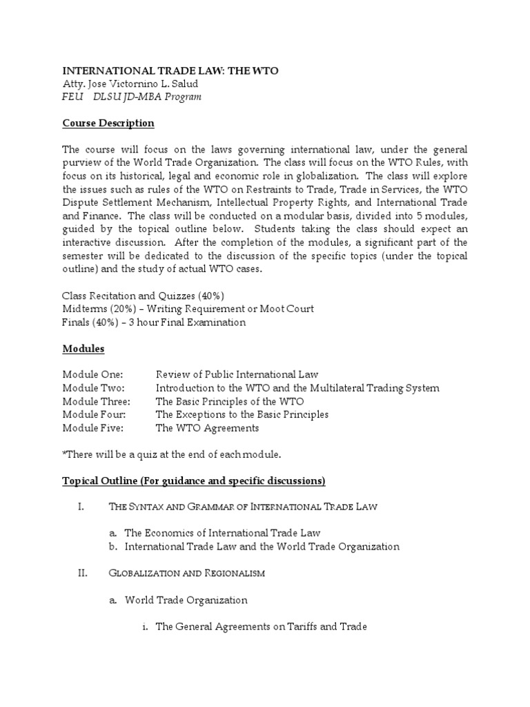 WTO INTERNATIONAL TRADE LAW | PDF | World Trade Organization | General ...