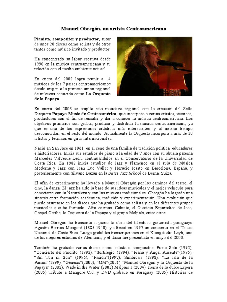 Manuel Obregón: Un destacado músico y compositor centroamericano ...