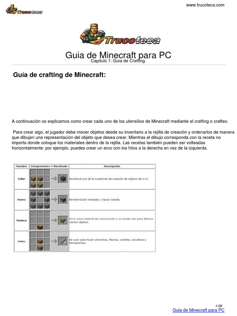 Guía de Crafteo en Minecraft PC | PDF | Minecraft | Herramientas