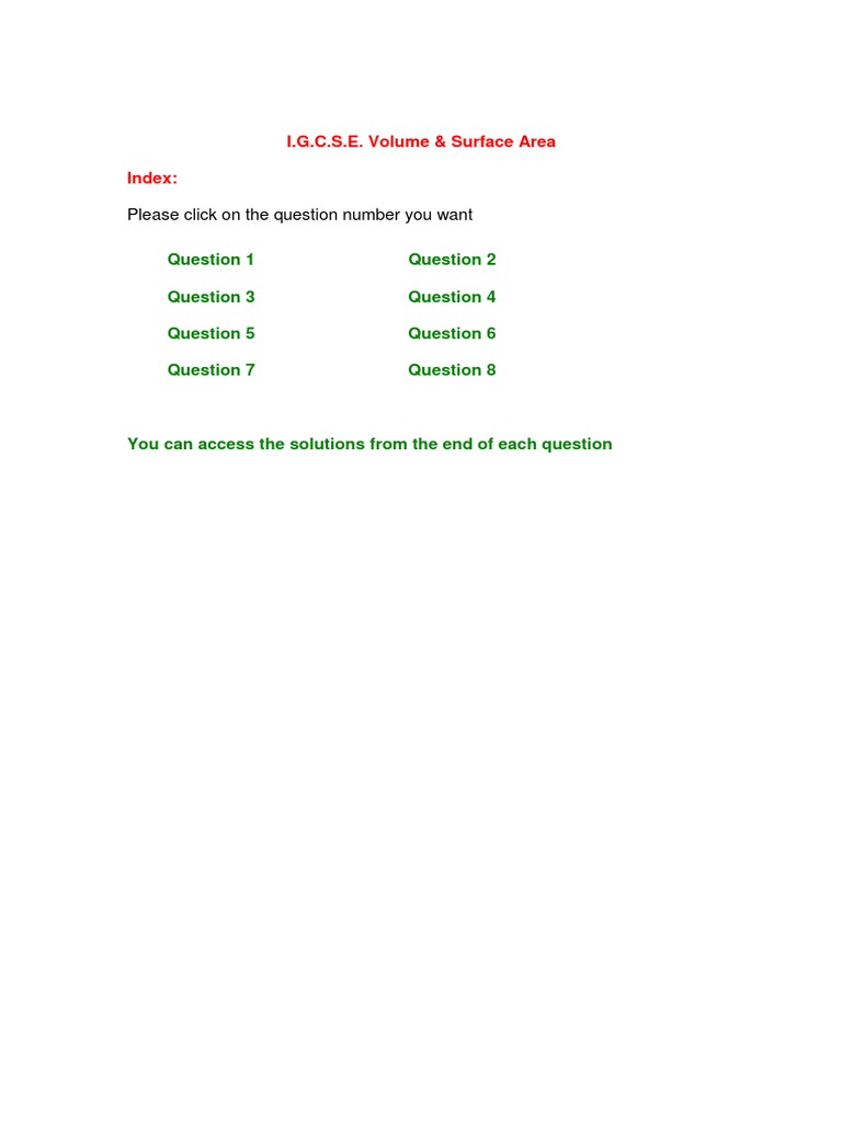 IGCSE Volume & Surface Area Questions | PDF | Surface Area | Volume