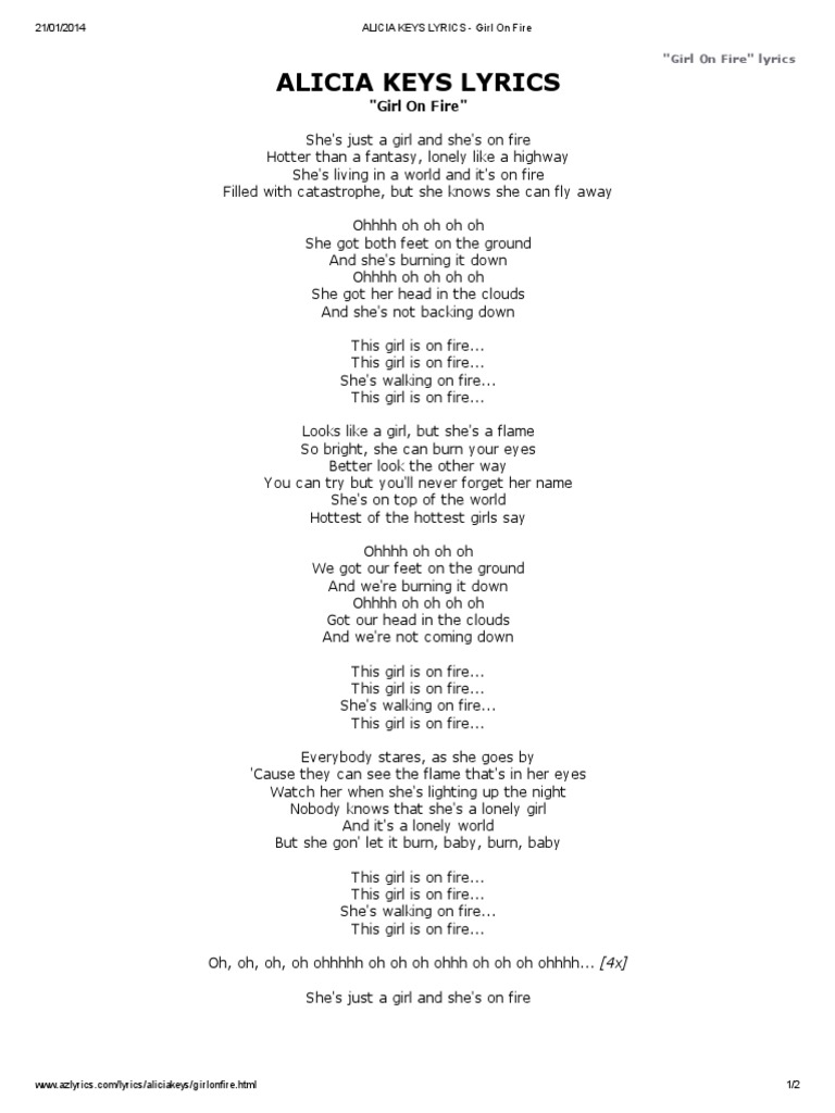 Alicia Keys Lyrics - Girl On Fire | PDF