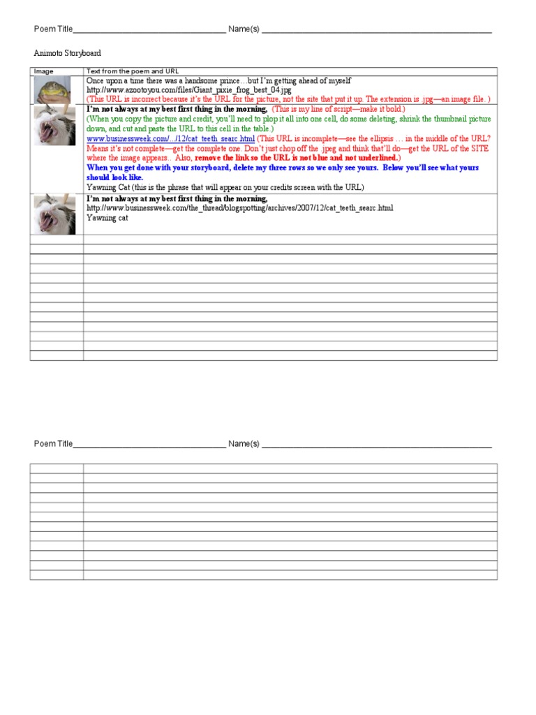 Poem Storyboard Instructions | PDF | Home & Garden