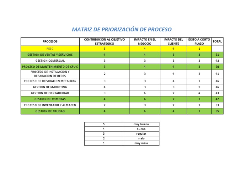 MATRIZ DE PRIORIZACIÓN DE PROCESOS