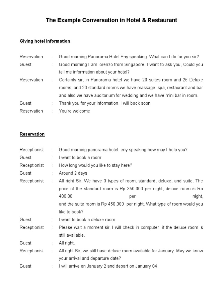Hotel Check-In Conversation Example | PDF | Hospitality Industry ...