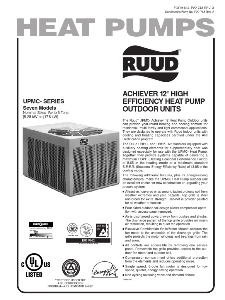Ruud UMPC Series Manual | PDF | Heat Pump | Thermostat