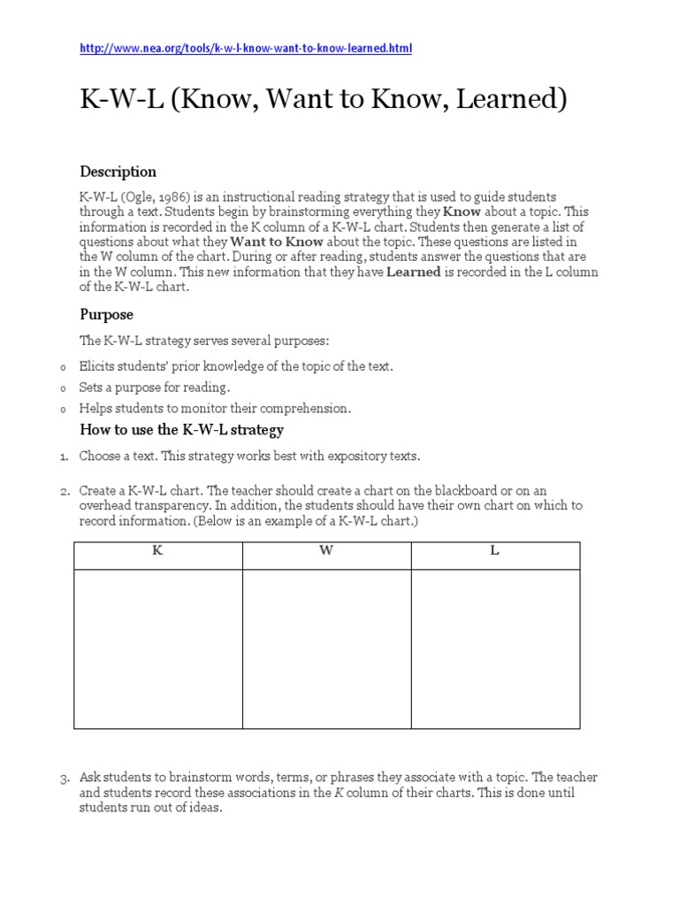 K-W-L (Know, Want To Know, Learned) : Description | PDF | Gravity ...