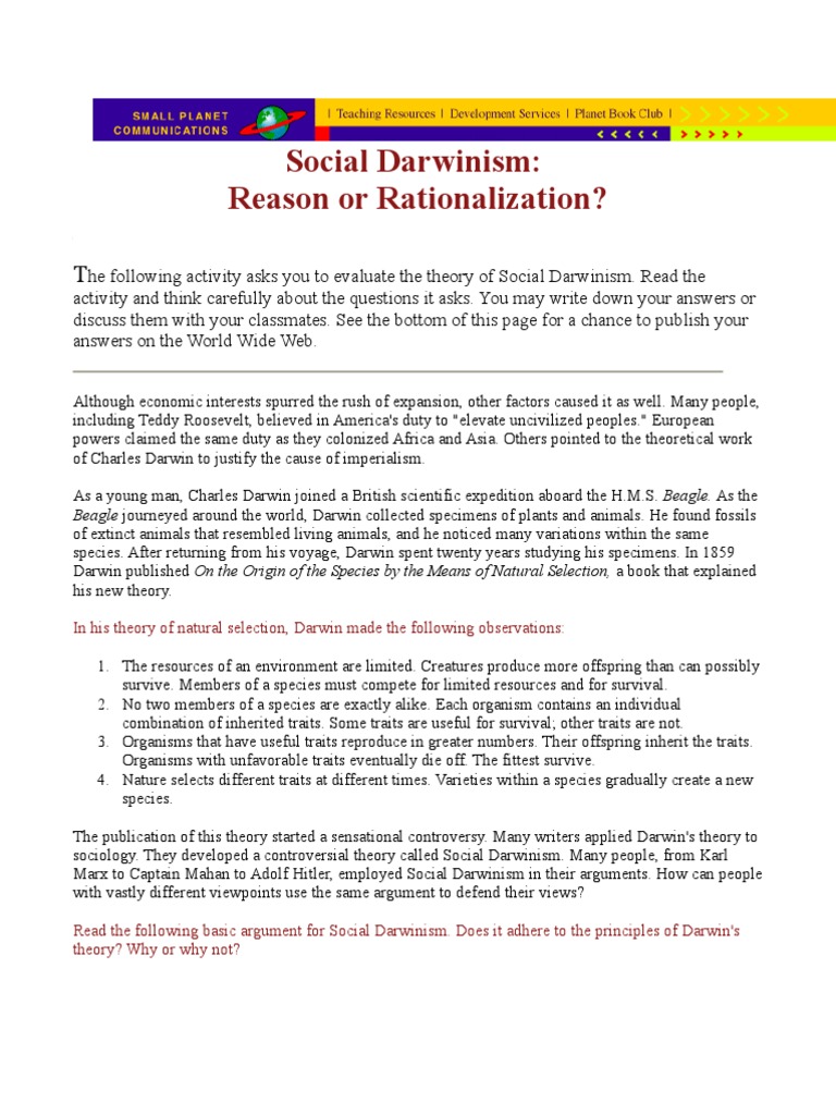 Social Darwinism: A Classroom Debate | PDF | Charles Darwin | Darwinism