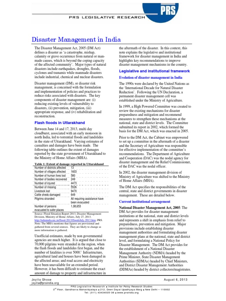 Disaster Management in India | PDF | Emergency Management | Public Safety