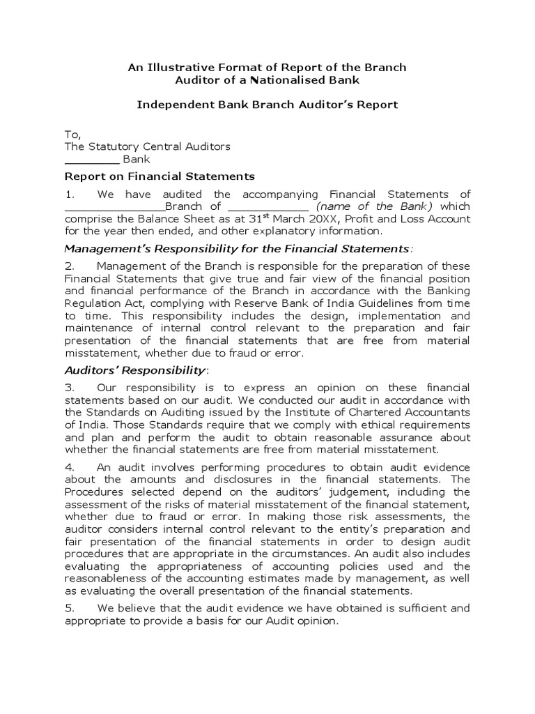 Illustrative Bank Branch Audit Format | PDF | Financial Audit | Audit