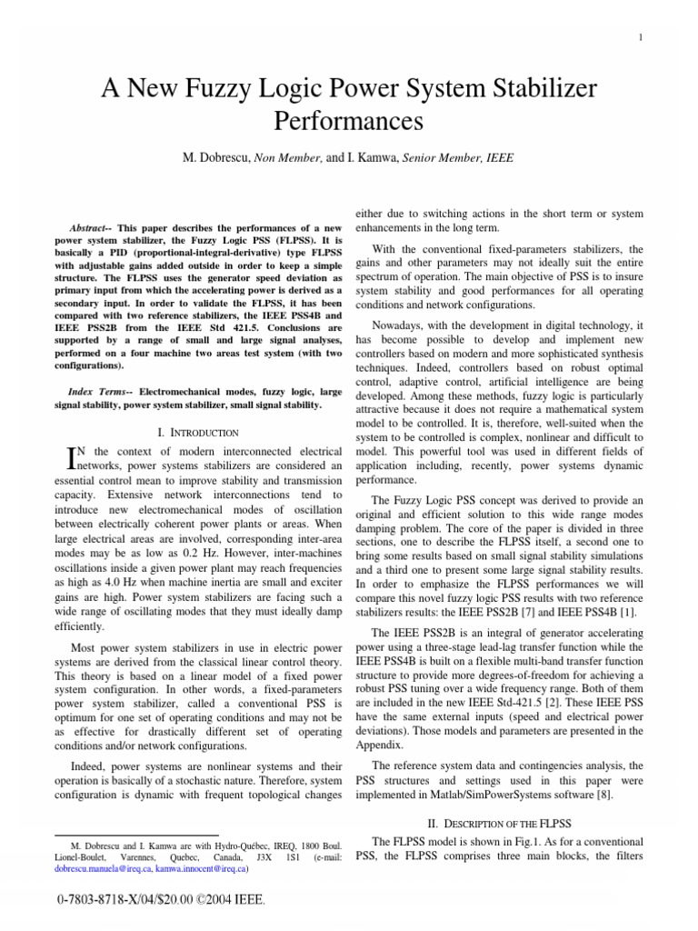 Fuzzy Logic Power Stabilizer Study | PDF | Control Theory | Fuzzy Logic
