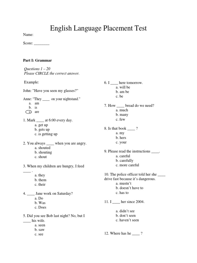 English Language Placement Test Guide | PDF | Nature