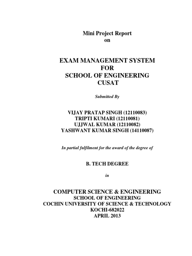 Exam Management System FOR School of Engineering Cusat: Mini Project ...
