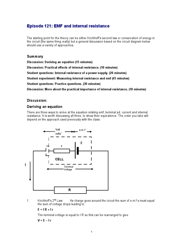 Episode 121: EMF and Internal Resistance: E.M.F Lost Volts | PDF ...
