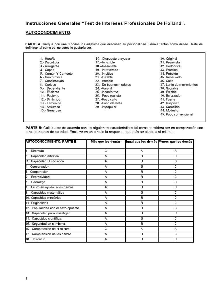 Test Holland 1 | PDF | Science | Liderazgo