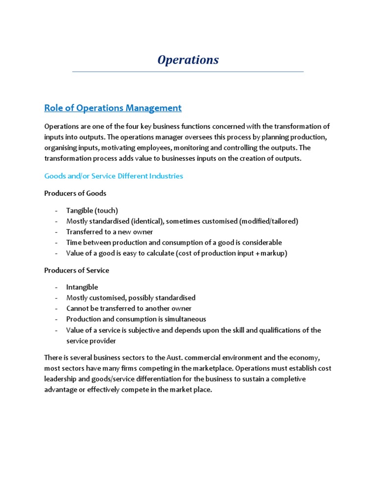 Operations: Role of Operations Management | PDF | Resource | Factors Of ...