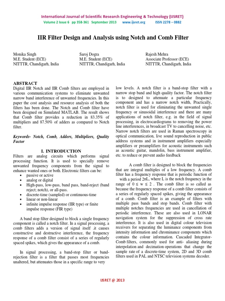 IIR Filter Design: Notch vs Comb | PDF | Electronic Filter | Digital ...