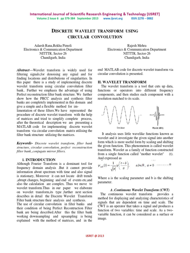 Discrete Wavelet Transform Using Circular Convolution Pdf Wavelet Electronic Filter