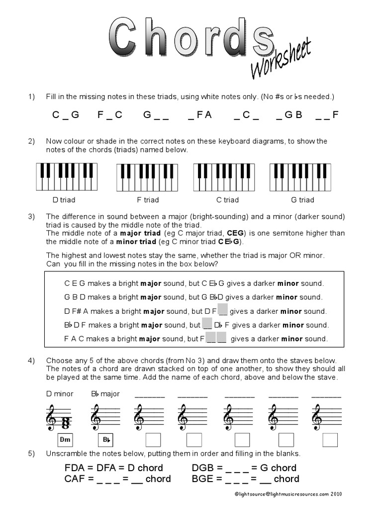 Chords Worksheet | PDF | Teaching Methods & Materials