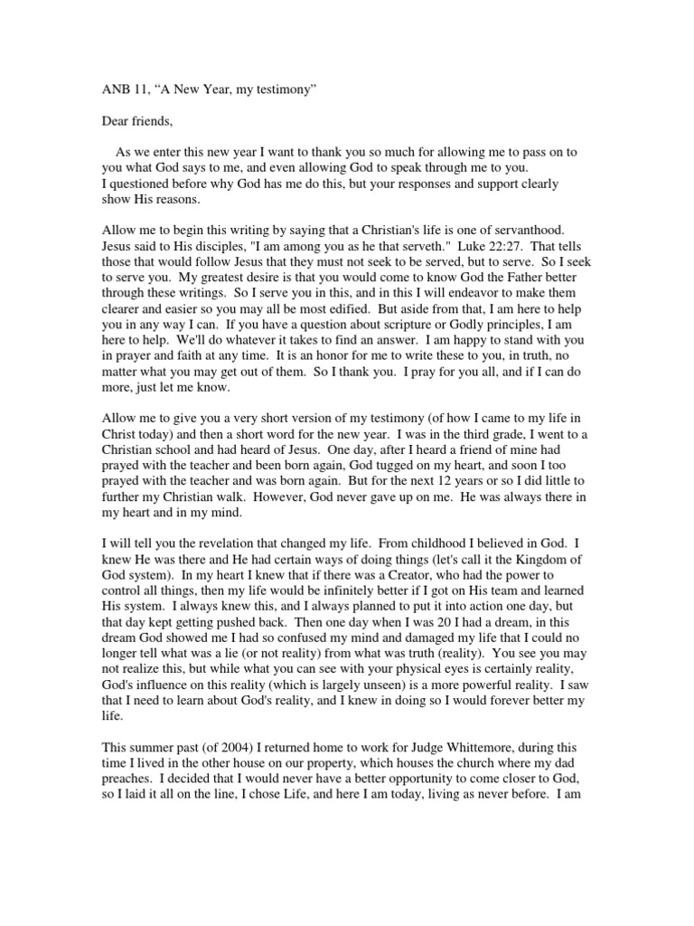 ANB11 A New Year My Testimony | PDF | Jesus | Prayer